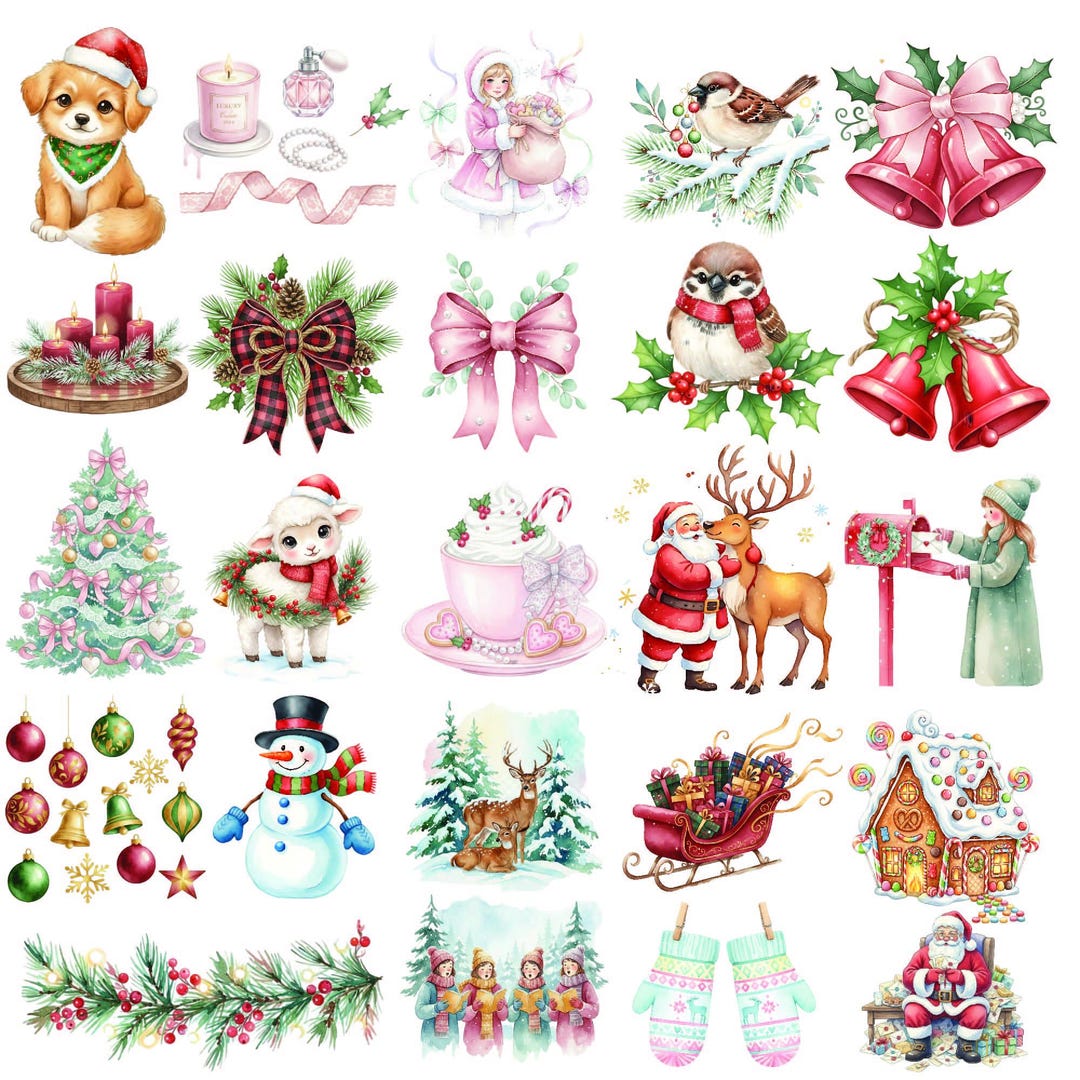 Watercolor Christmas Clipart Bundle: Festive Winter PNG Designs - Etsy
