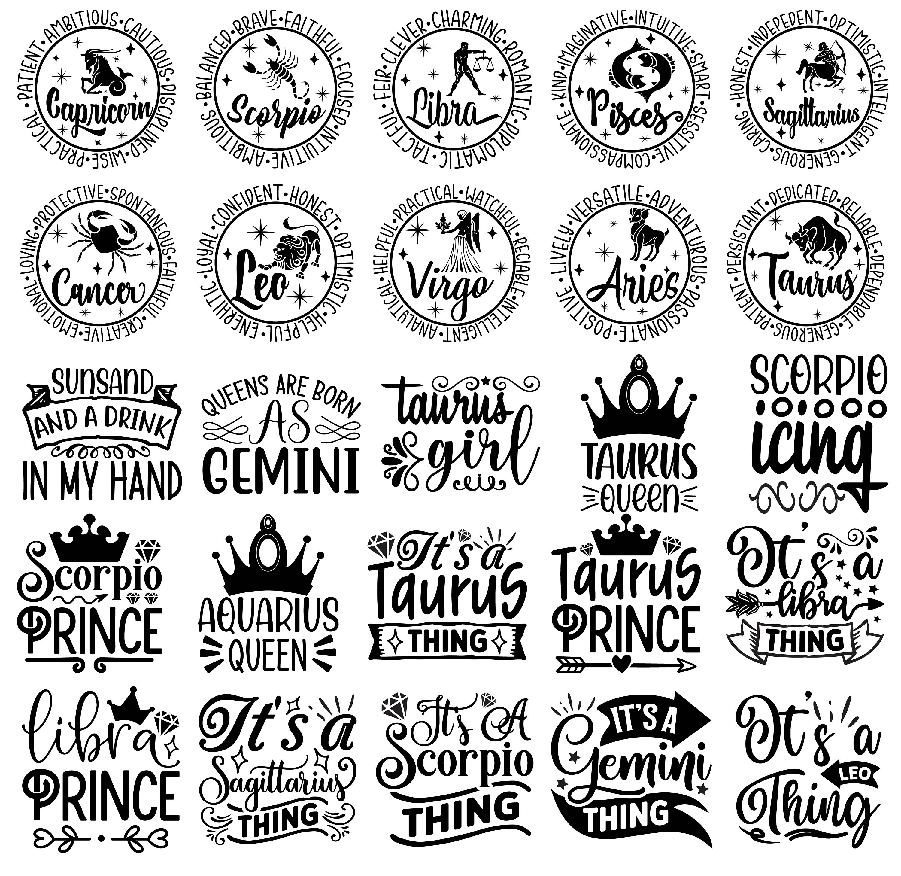 Zodiac Svg Bundle, Zodiac Sign SVG Bundle, Zodiac Sign Png, Zodiac ...