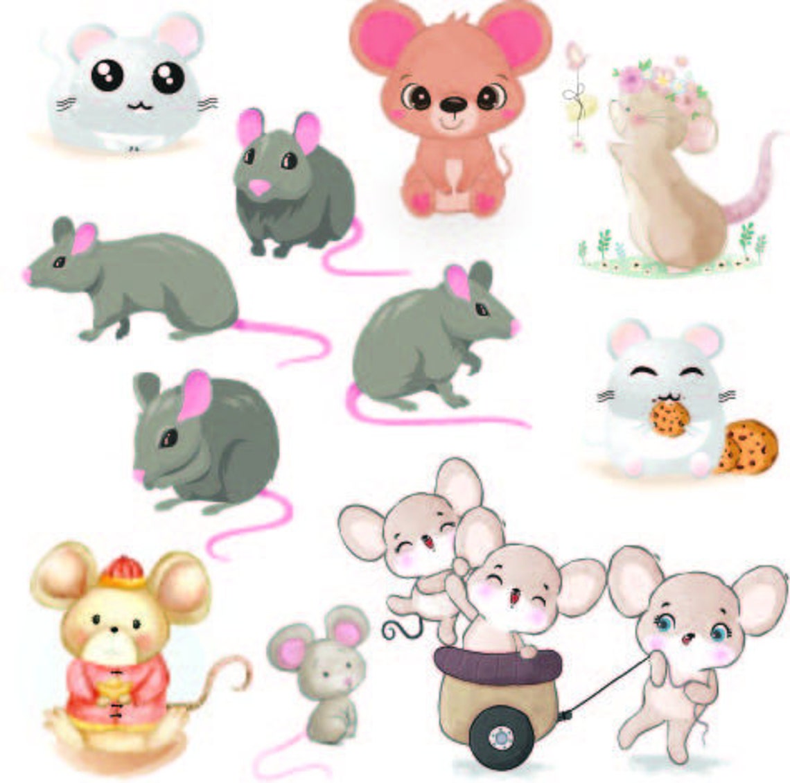 Cute Watercolor Mouse Clipart Set Woodland Baby Animals - Etsy