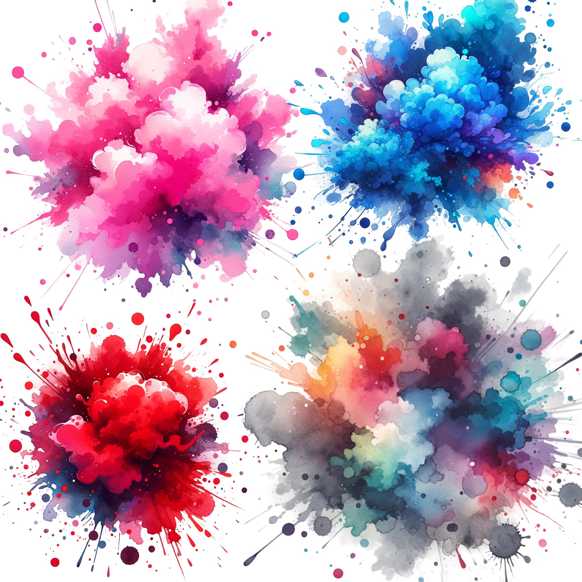 Watercolor Splash Clipart: Colorful Paint Splatter PNG for Commercial ...