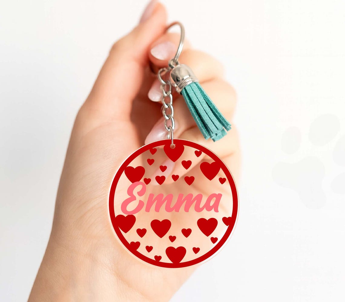Valentine Keychain SVG Bundle, Round Love Keychain Patterns (digital ...