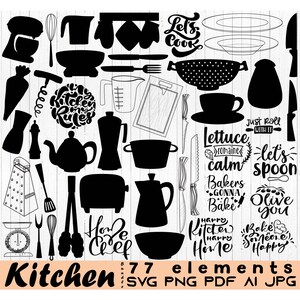 Kitchen Utensils Kitchen Clipart Set Instant Download Floral Frame Chef ...