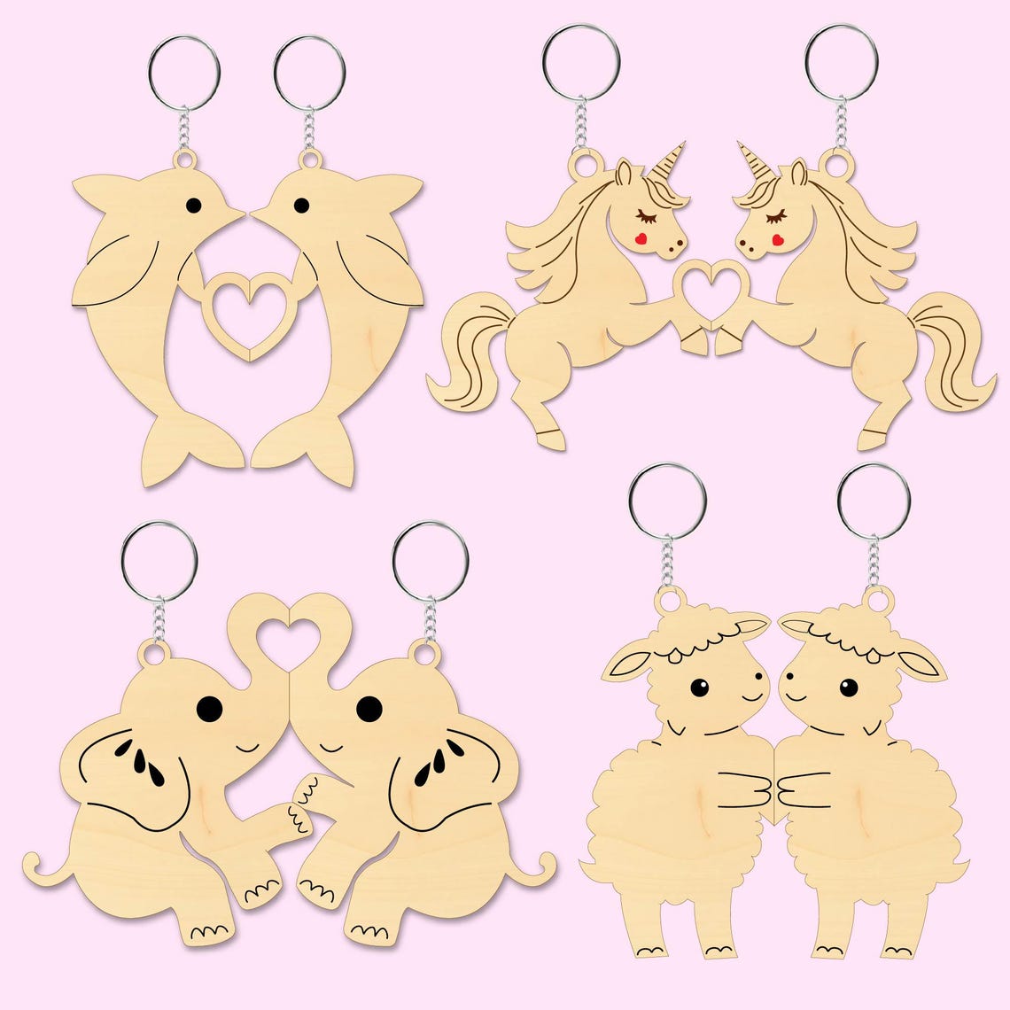 Valentine's Couple Keychain SVG: Matching Heart Laser Cut File (digital ...
