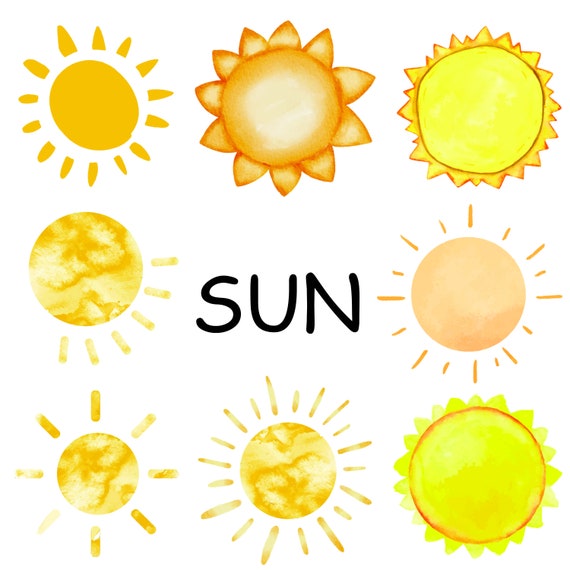 Watercolor Sun Clipart SVG Digital Download Summer Clipart - Etsy Canada