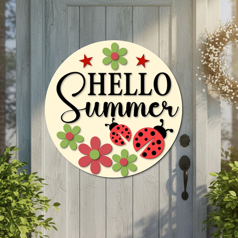 Hello Summer Round Sign SVG Bundle, Welcome Door Hanger Laser Cut Files ...