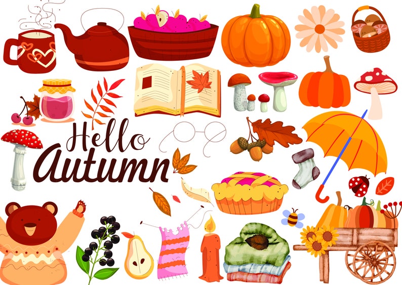 Fall Autumn Clipart Thanksgiving Clipart With Pumpkin Fall - Etsy