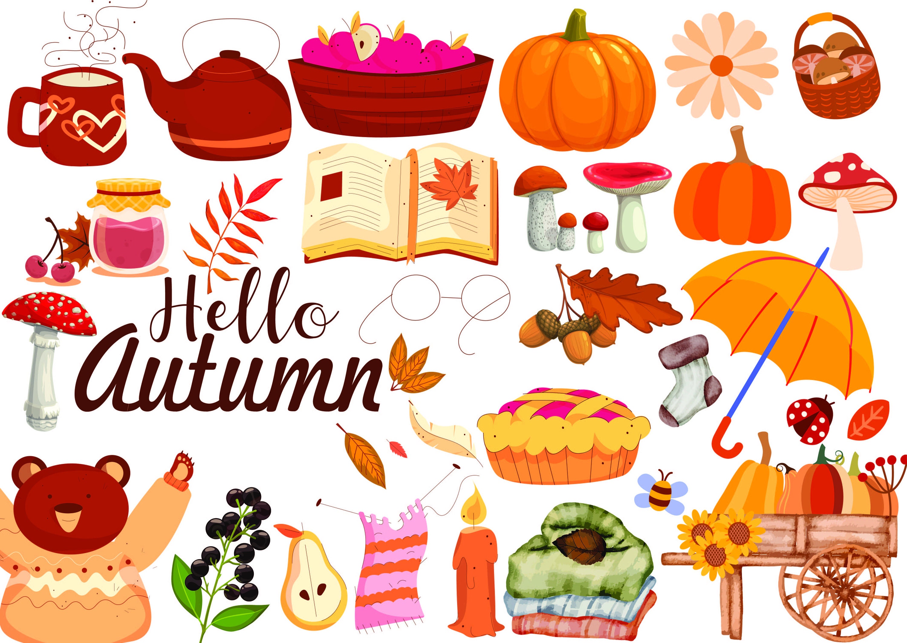 Fall Autumn Clipart, Thanksgiving Clipart With Pumpkin, Fall Decor ...