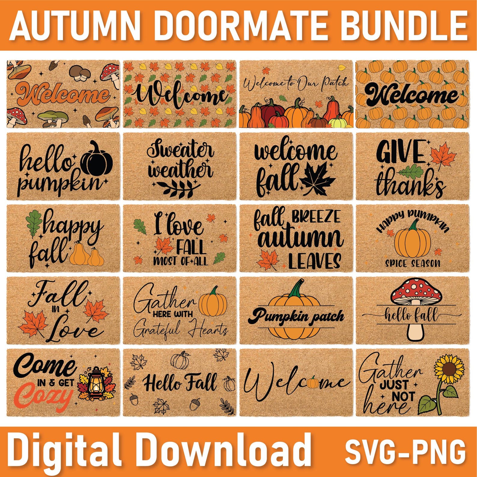 Halloween Fall Doormat SVG Bundle: Funny Thanksgiving Welcome Sign PNG ...
