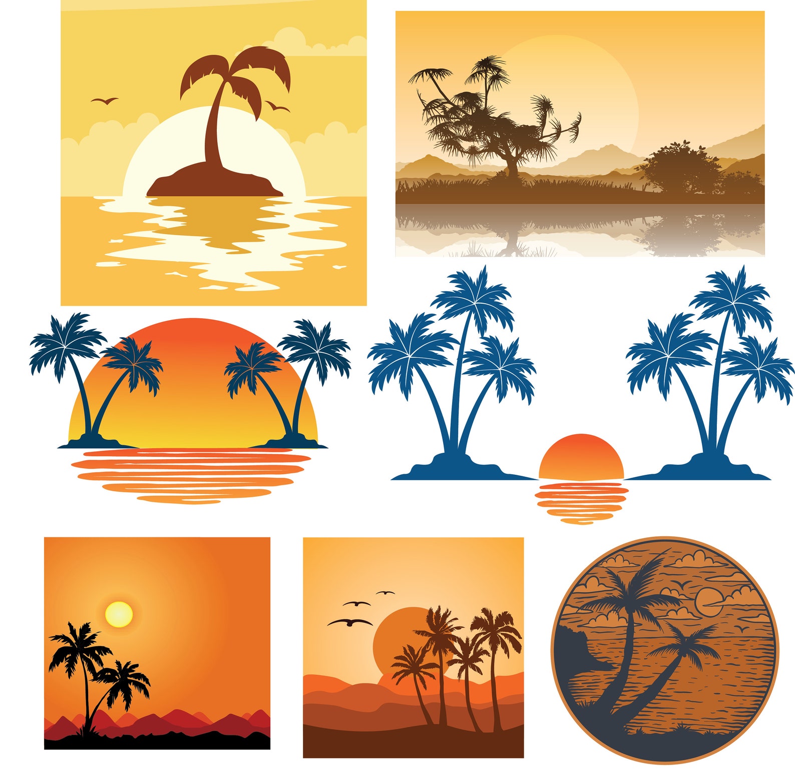 Sunset SVG Bundle Retro Vintage Sunset Beach Palm Trees - Etsy