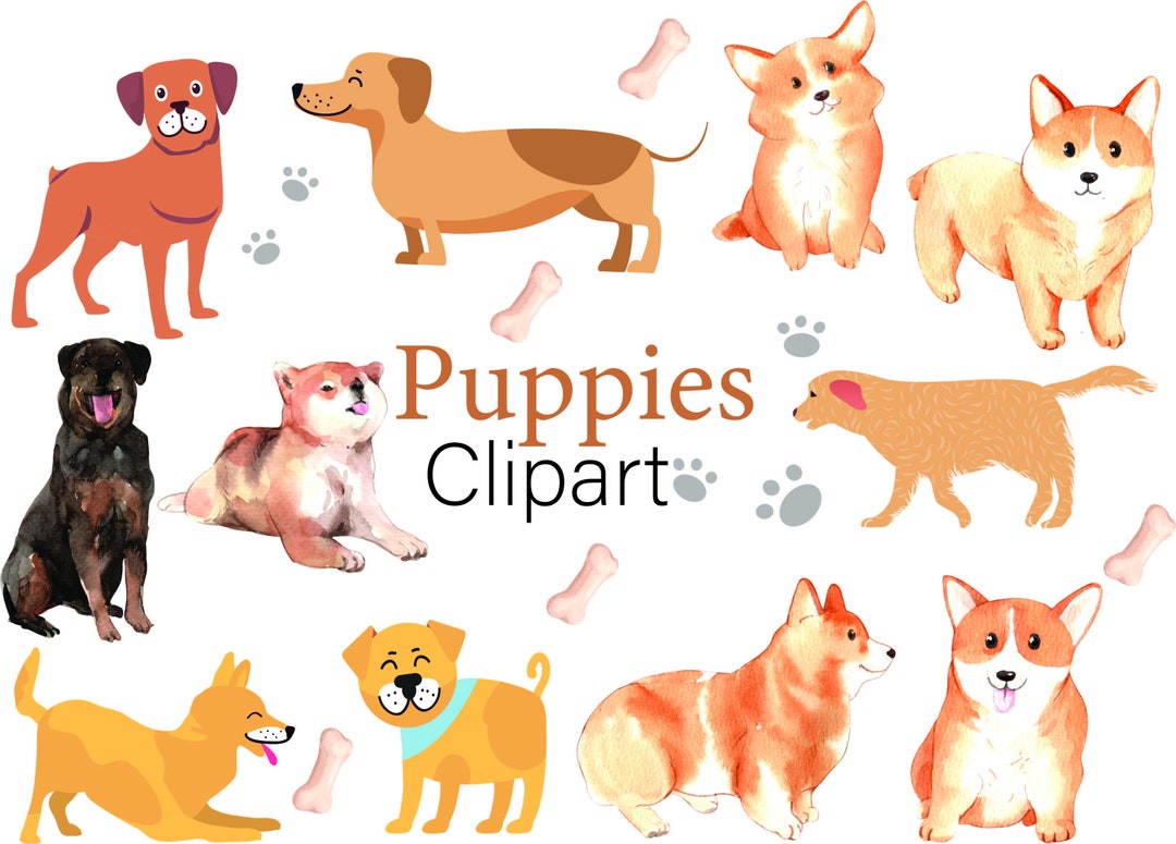 Puppy Dog Clipart, Cute Puppies Graphic Art Digital Dogs Clip Art, Pets ...