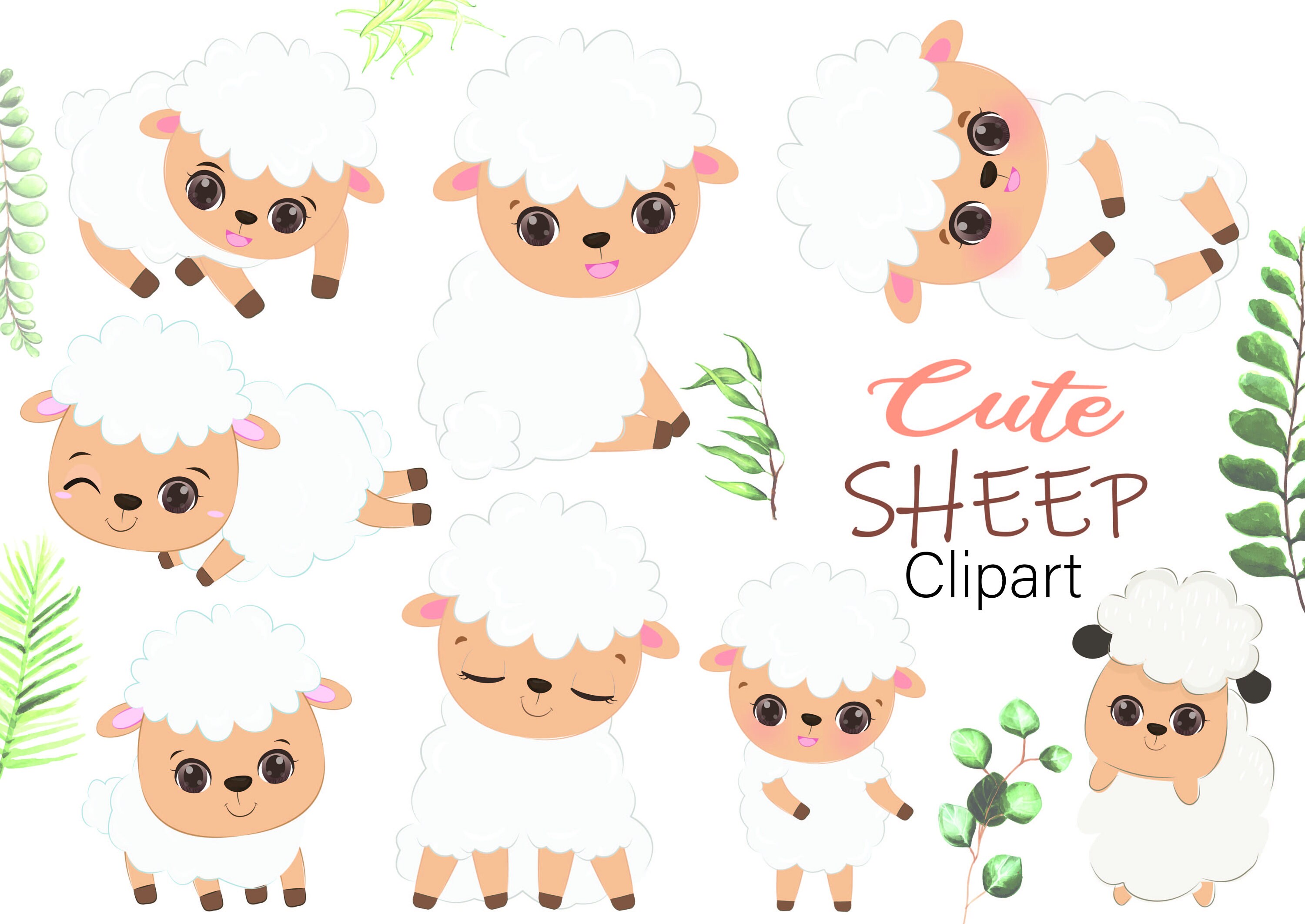 Watercolor Sheep Lamb Clipart, White Sheep Illustration, Cute Little ...