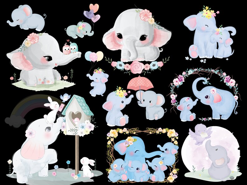 Watercolor Baby Elephant Clipart Safari Jungle Animal | Etsy