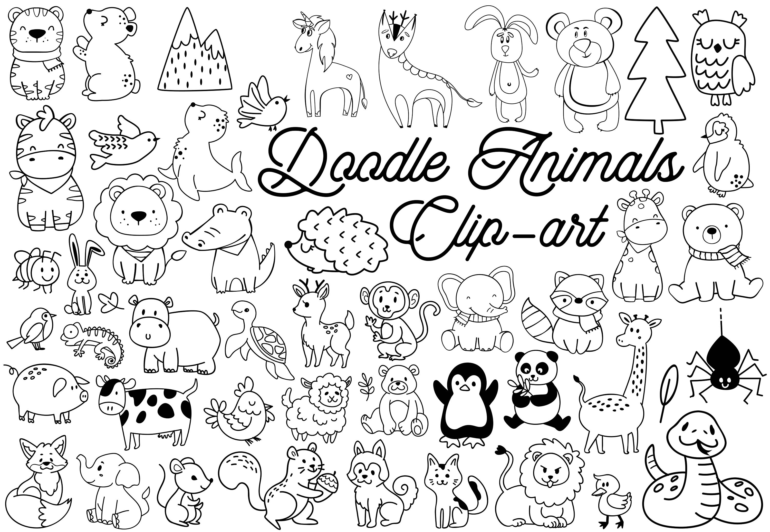 Animal Doodle SVG Bundle, Animal Svg Bundle,animal for Kids Svg, Farm ...