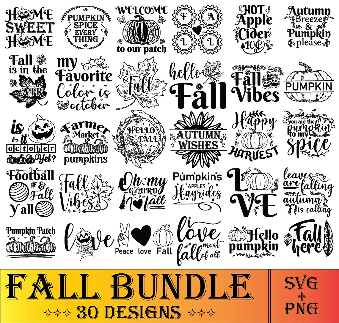 Fall SVG Bundle Autumn Quotes Svg Thanksgiving Svg Fall - Etsy