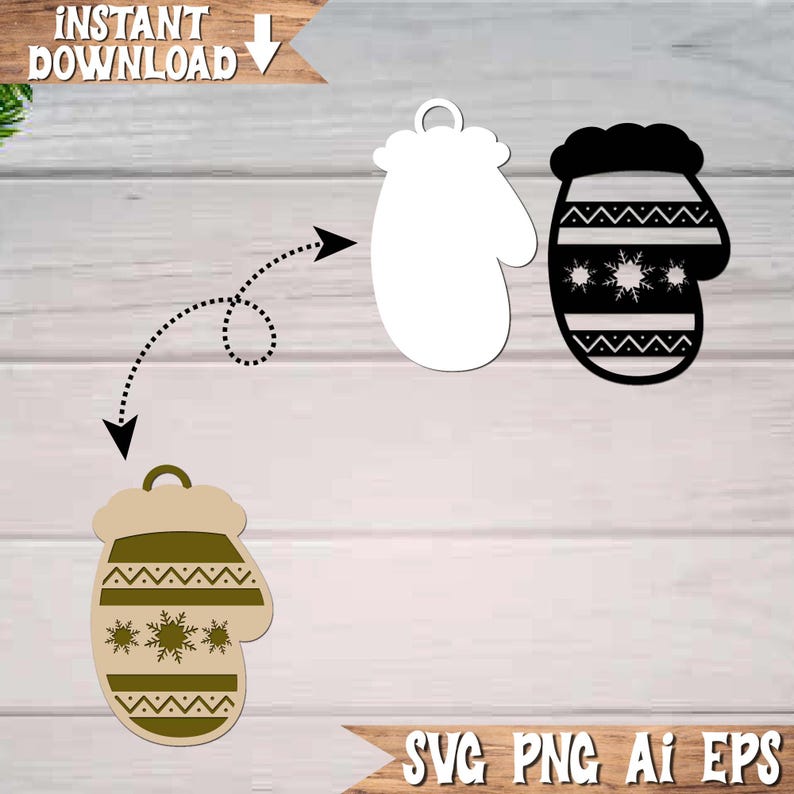 Christmas Gloves Ornaments SVG Bundle, Xmas Mitten & Stocking Glowforge ...