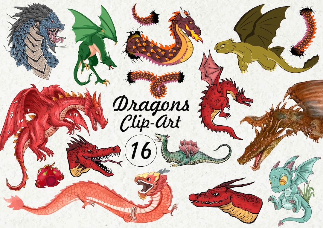 Watercolor Dragons Clipart Cute Dragon PNG Set Nursery Wall - Etsy