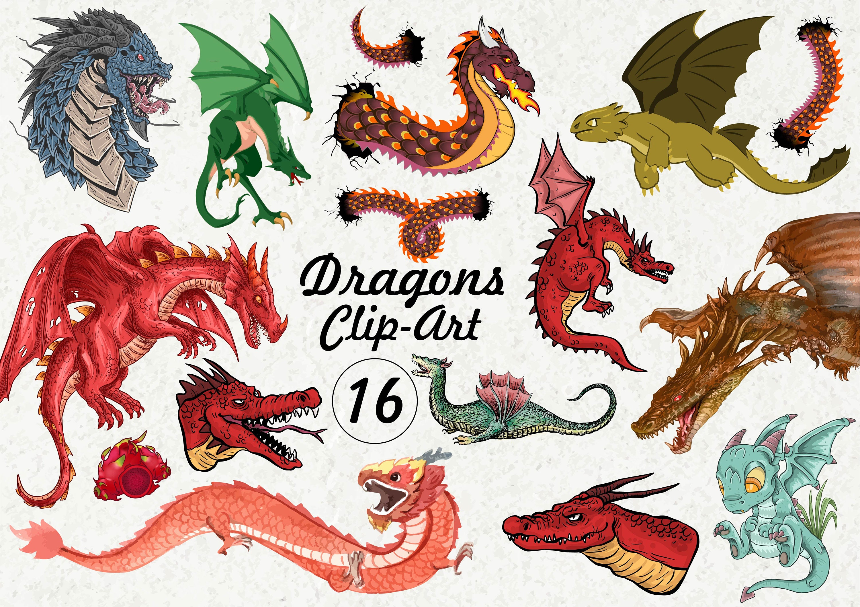 Watercolor Dragons Clipart Cute Dragon PNG Set Nursery Wall - Etsy