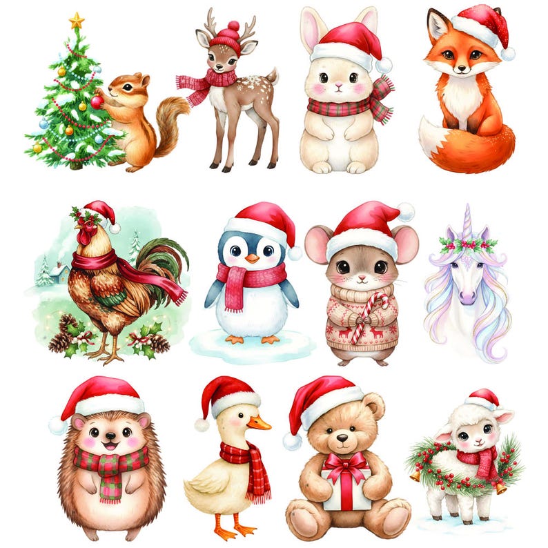 Christmas Animal Clipart PNG Bundle | Watercolor Festive Woodland and ...