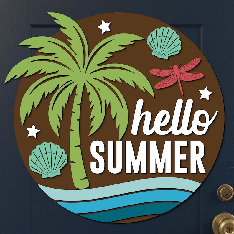 Hello Summer Round Sign SVG Bundle, Welcome Door Hanger Laser Cut Files ...