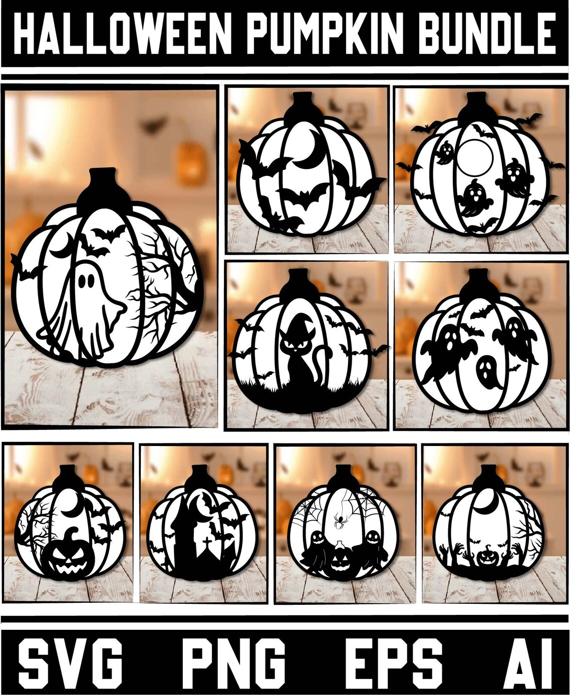 Halloween Pumpkin SVG Bundle: Laser Cut Files, Pumpkin Faces (digital ...