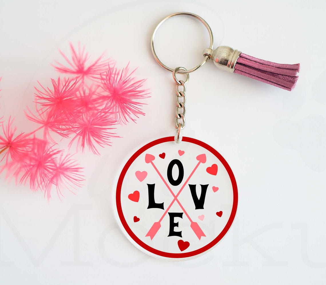 Valentine Keychain SVG Bundle, Round Love Keychain Patterns (digital ...