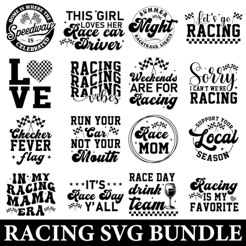 Racing SVG Bundle: Car Racing, Checkered Flag Designs (digital Download ...
