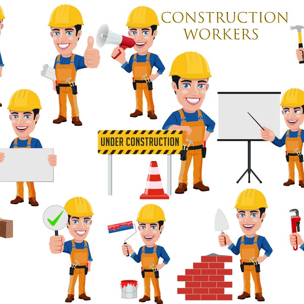 Construction Workers Clipart - Etsy