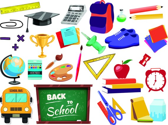 School Clipart Set Educational School Supplies Graphic Arts | Etsy