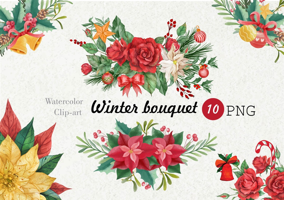 Watercolor Winter Bouquet Clipart Christmas Floral Clipart - Etsy