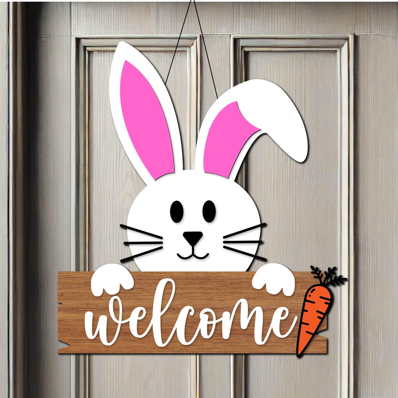 Easter Bunny Welcome Sign SVG: Laser Cut Door Hanger (digital Download ...
