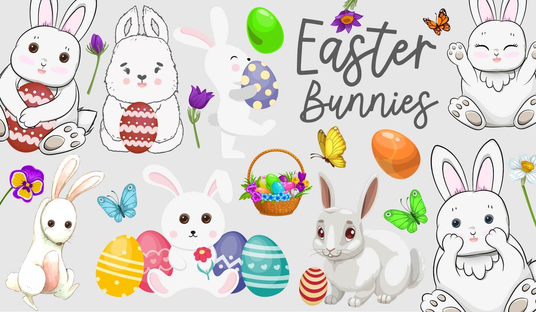 Osterhase Clipart Ostern Korb Eier SVG Bundle, süße kleine Tiere ...