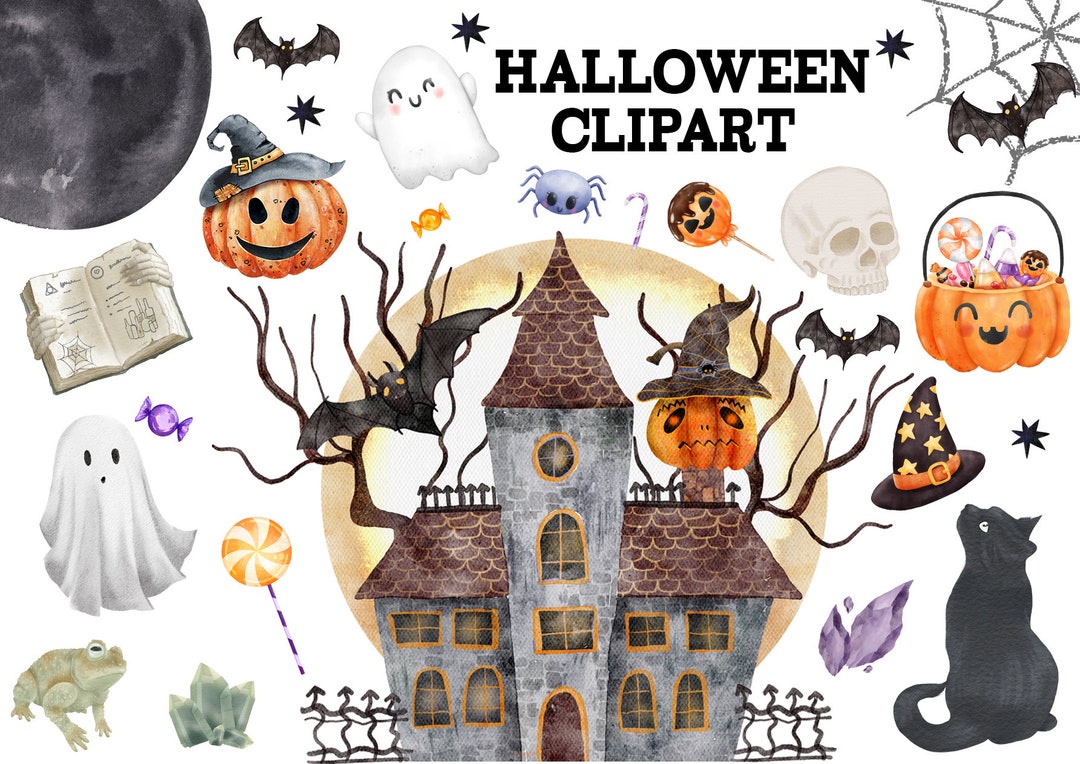 Halloween Clipart Bundle, Cute Spooky Halloween, Pumpkins, Ghosts, Bats ...