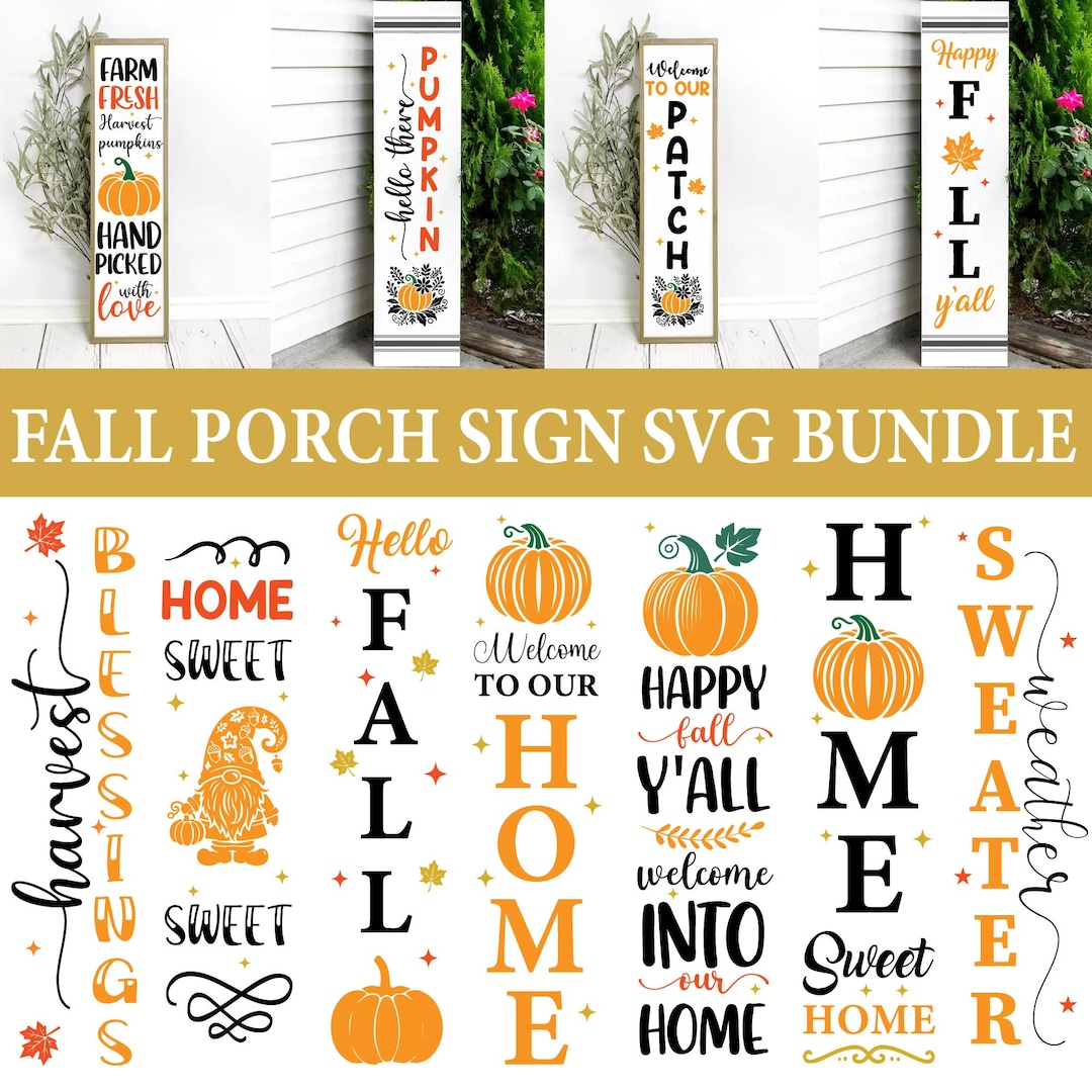 Fall Porch Sign SVG Bundle: Halloween, Thanksgiving, Welcome (digital ...