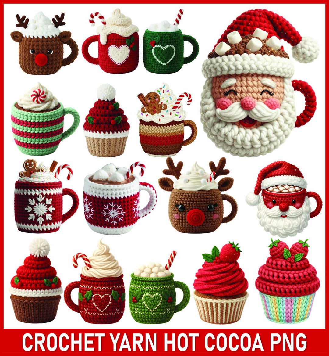 Crochet Yarn Hot Cocoa PNG Bundle | Xmas Holiday Latch Hook Christmas ...