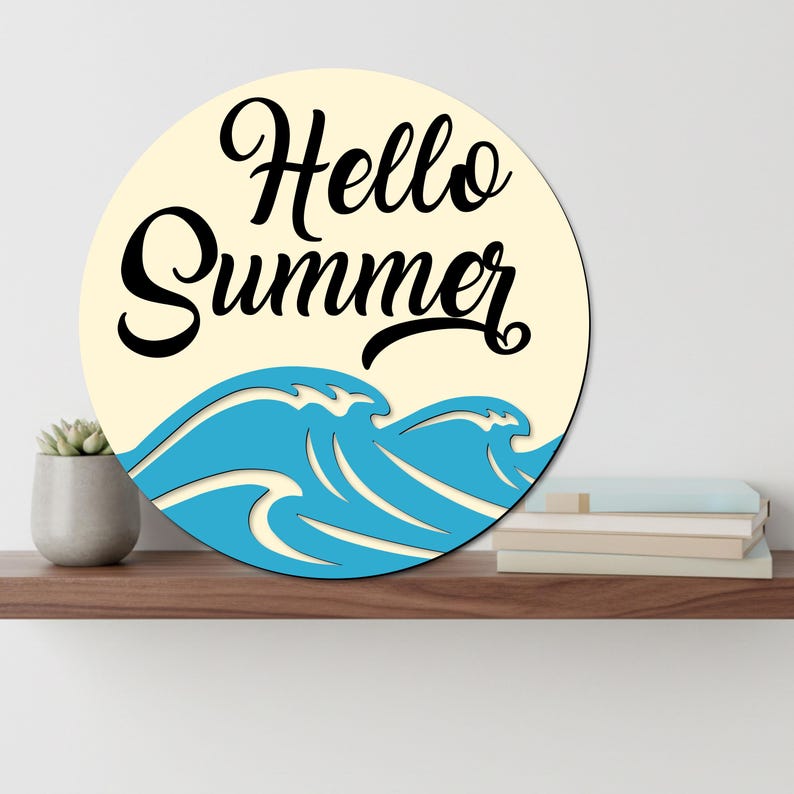 Hello Summer Round Sign SVG Bundle, Welcome Door Hanger Laser Cut Files ...
