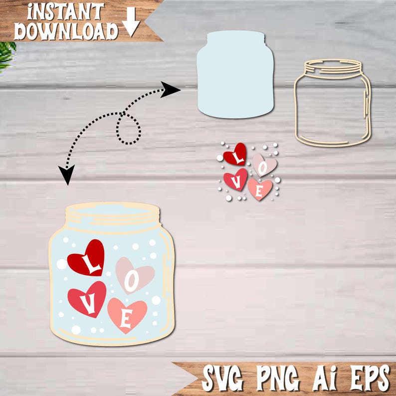 Valentine Mason Jar SVG Bundle, Love Candy Jar Cut Files (digital ...