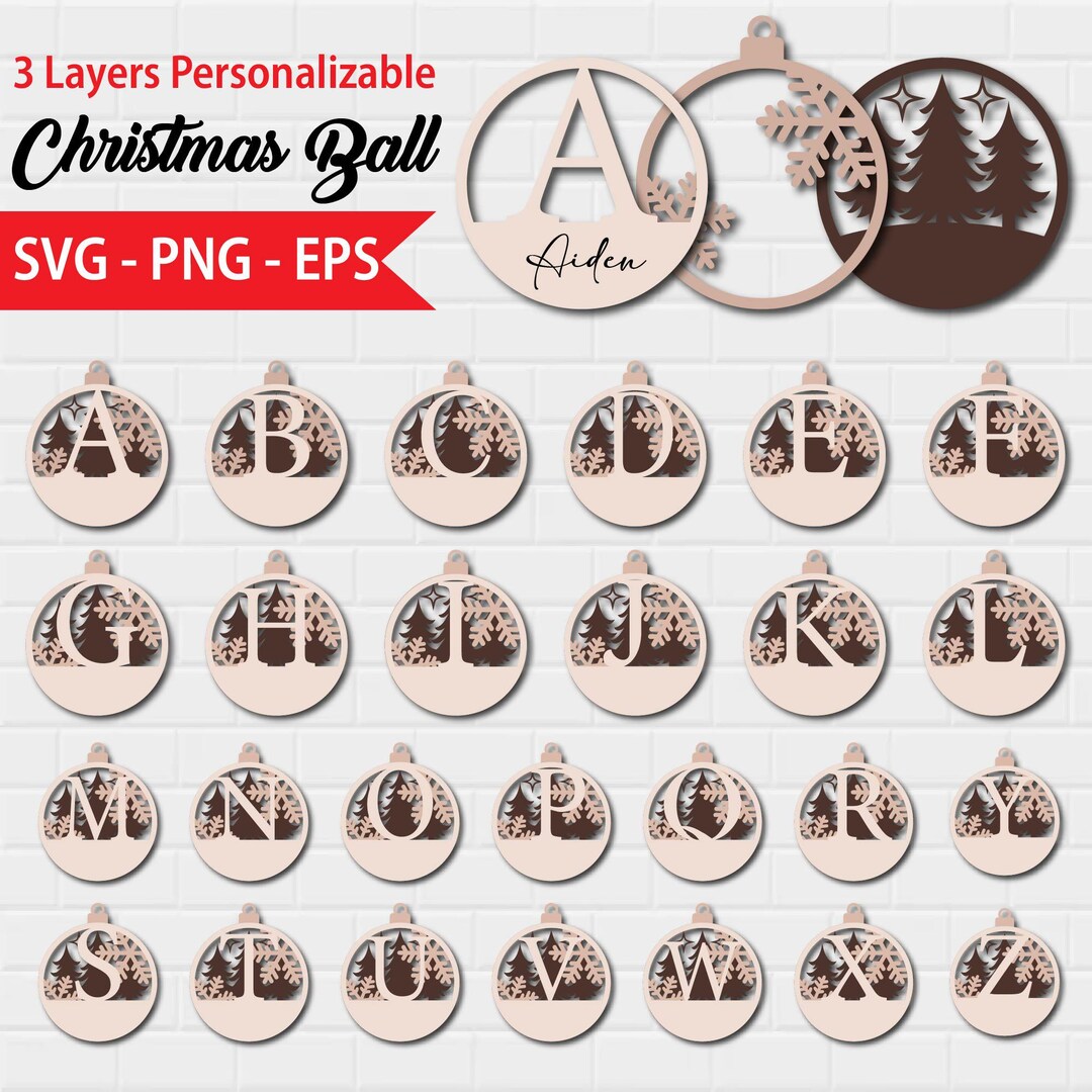 Monogram Christmas Ornament SVG: Alphabet Font, Laser Cut File (PNG) - Etsy