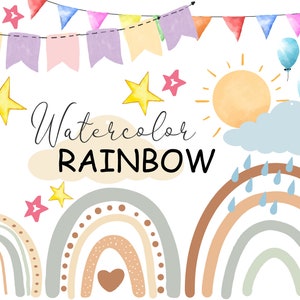 Watercolor Rainbow Clipart Set: Weather SVG Bundle (digital Download ...