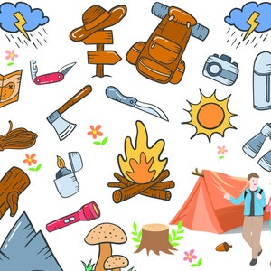 Camping Clipart, Spring Tour Camping , Summer Travel Camp Graphics ...