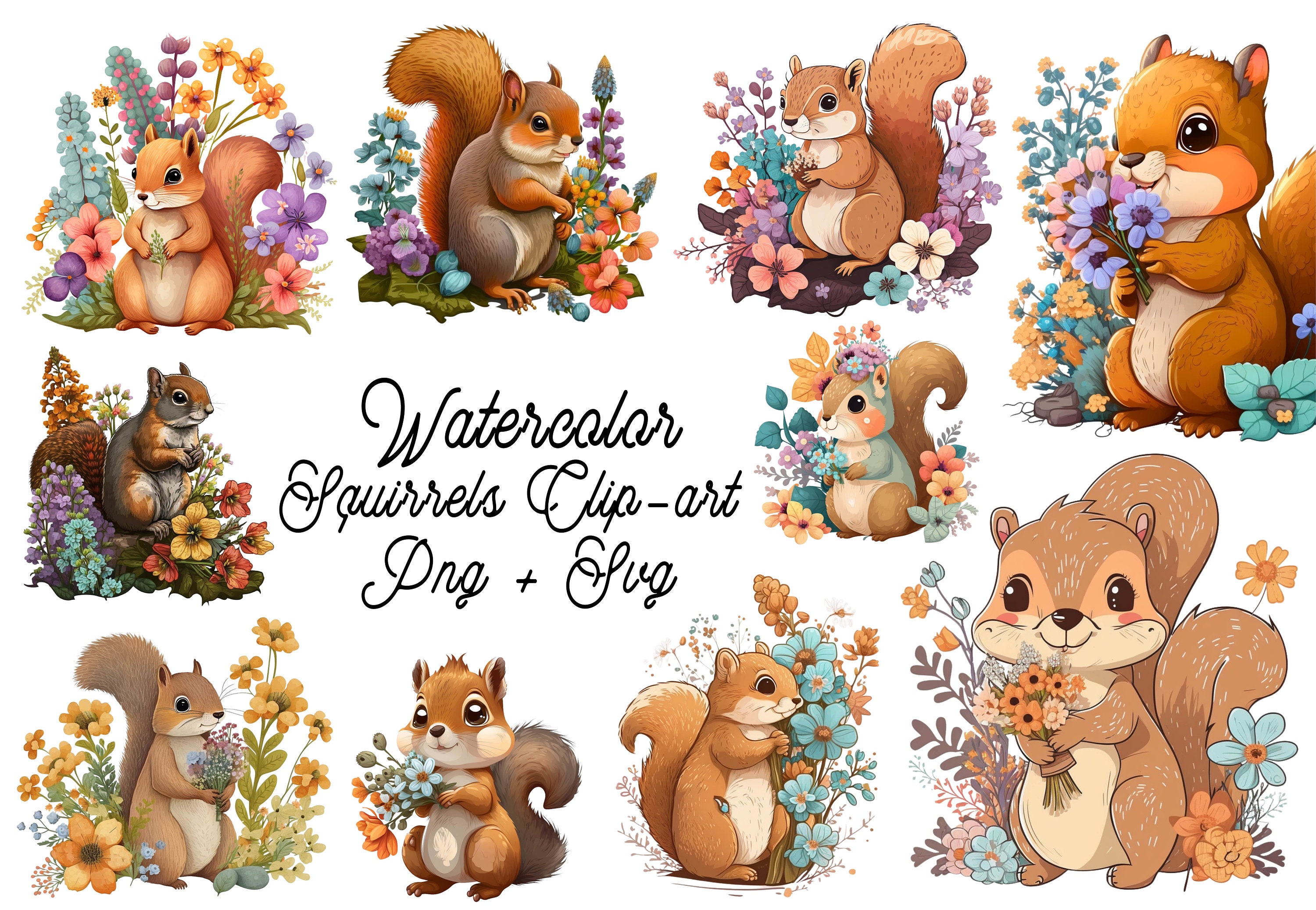 Watercolour Squirrels Clipart, Squirrels SVG Bundle, Woodland Animal ...