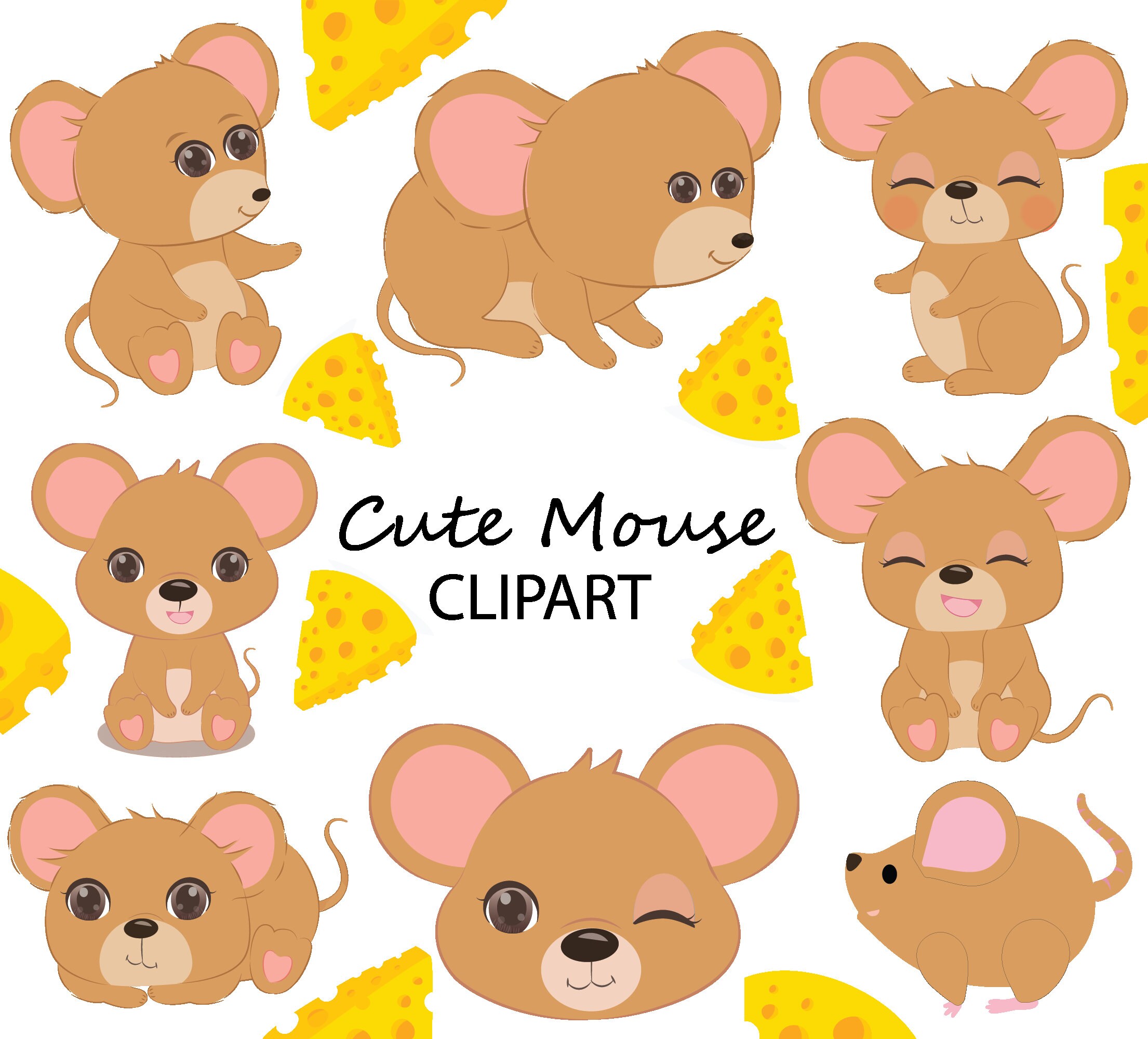 Cute Watercolor Mouse Clipart Set, Woodland Baby Animals, Little Mice ...