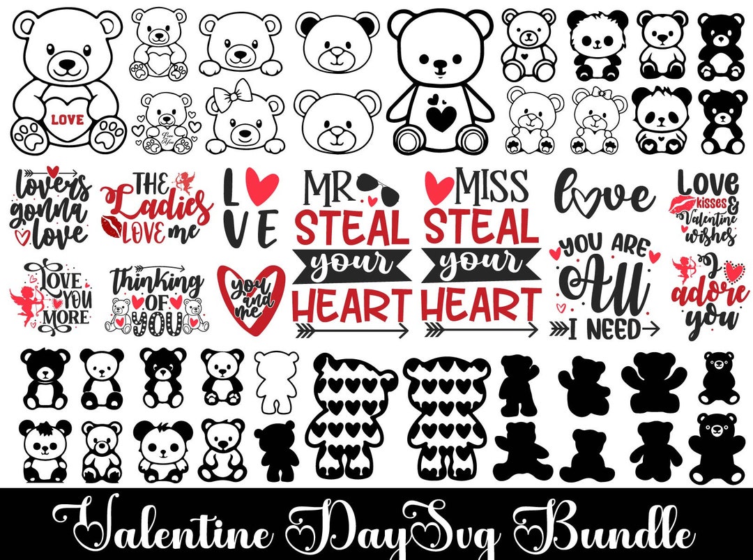 Valentines Day Teddy Bear Svg, Cute Valentine Bear Svg, Love Bear ...