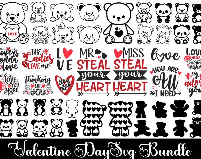 Valentines Svg Bundle, Valentine Bear Svg, Valentines Animals, Love ...