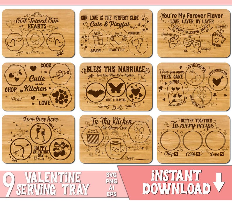 Valentine's Day Trays SVG Bundle, Kitchen Cutting Board, Love Quotes ...