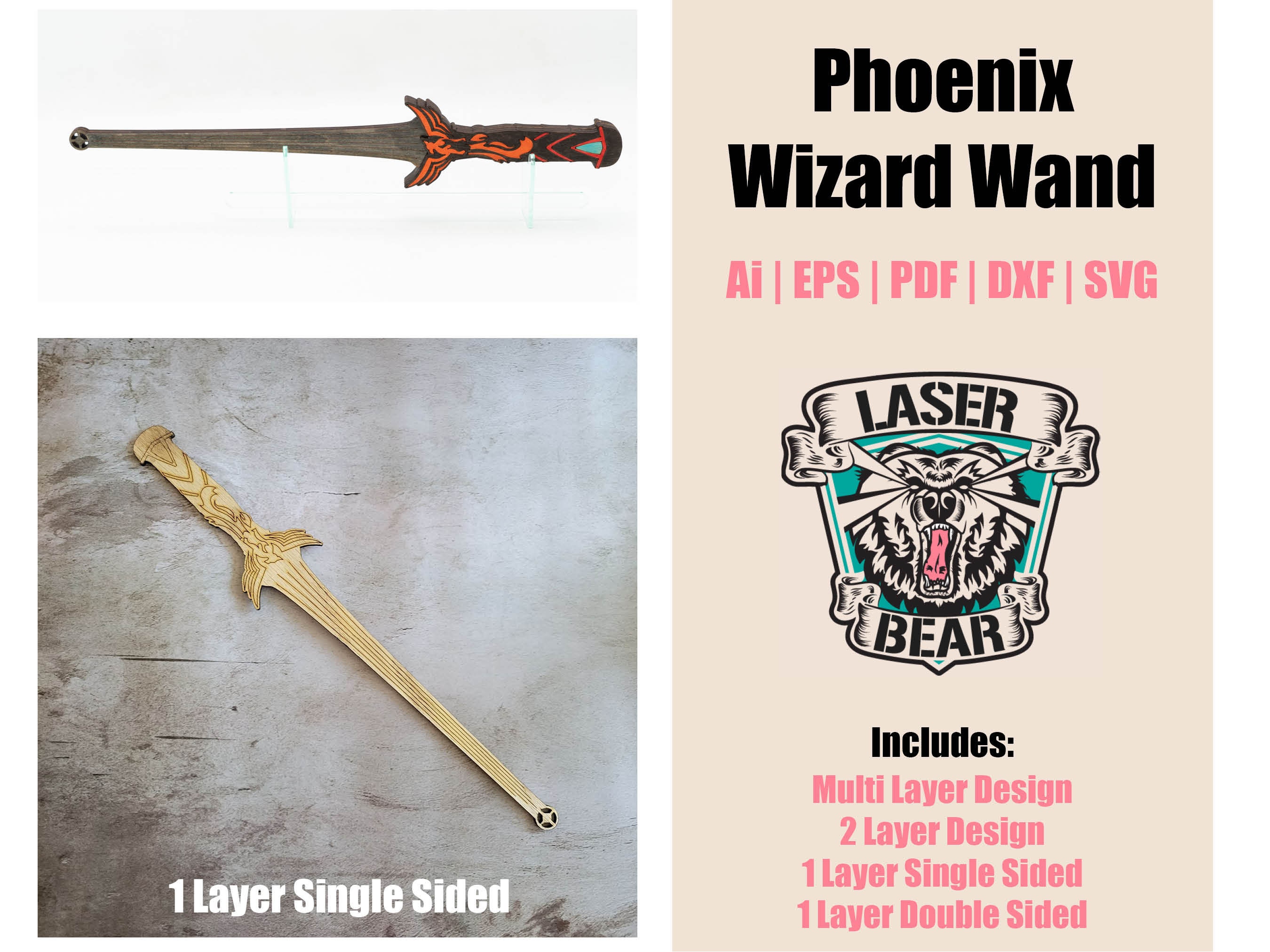 Phoenix Wand – Laser Cutting | Glowforge Files | Wand SVG - Etsy