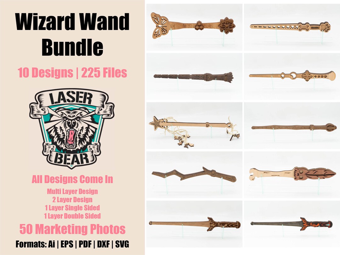 Wizard Wand Bundle - 10 Unique Designs for Laser Cutting | Glowforge ...