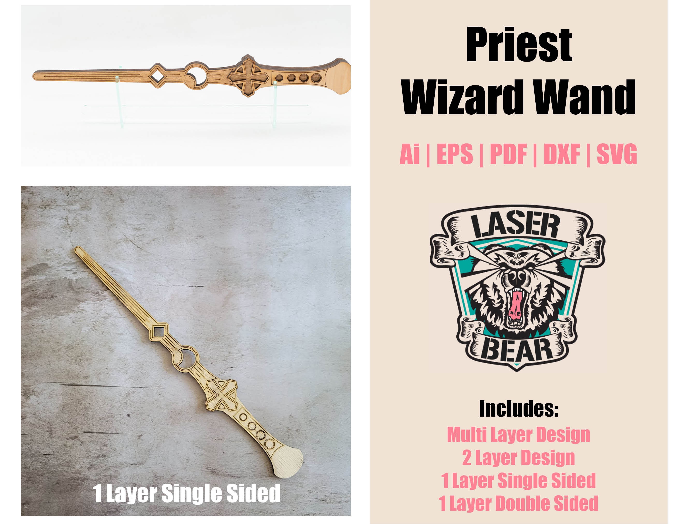 Priest Wand – Laser Cutting | Glowforge Files | Wand SVG | Laser Cut ...