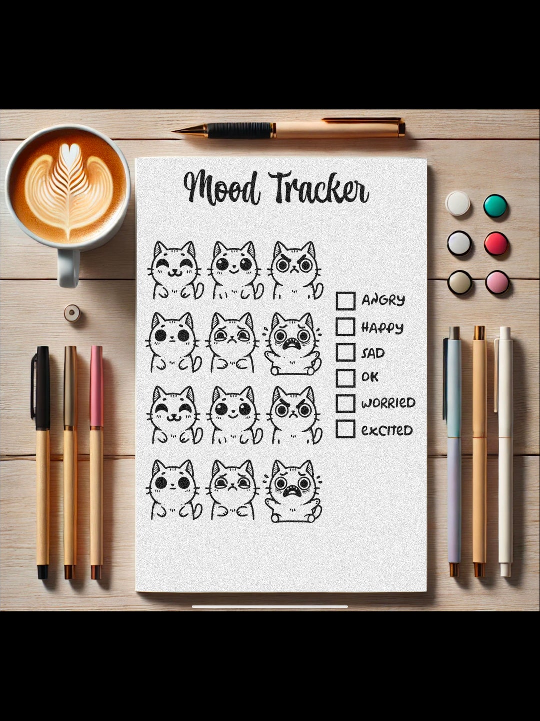 Cats Mood Tracker- Printable-journal Page - Planner Page Coloring Page ...