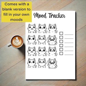 Cats Mood Tracker- Printable-journal Page - Planner Page Coloring Page ...