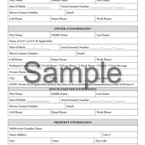 Owner, Property, & Tenant, Information Worksheet: Property Management ...